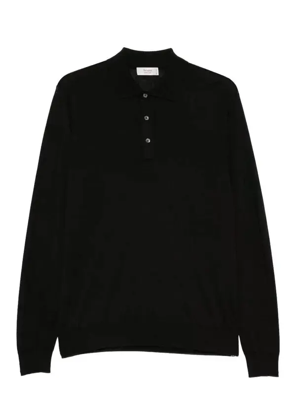 FERRANTE Long-sleeve Buttoned Polo Shirt - Black