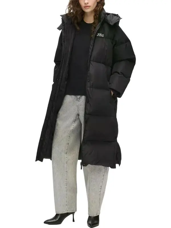 Karl Lagerfeld Long Hooded Puffer Jacket - Black
