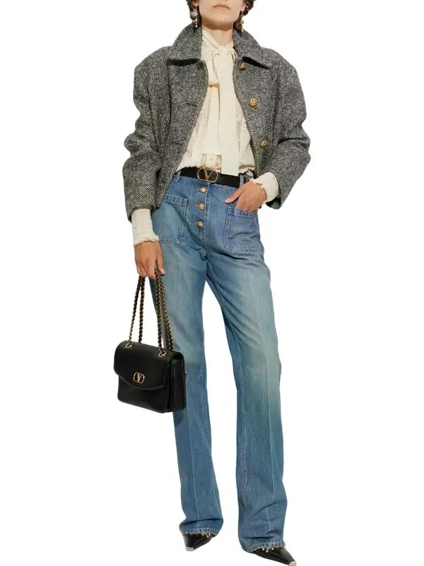 Valentino Garavani Herringbone Pattern Cropped Jacket - Grey