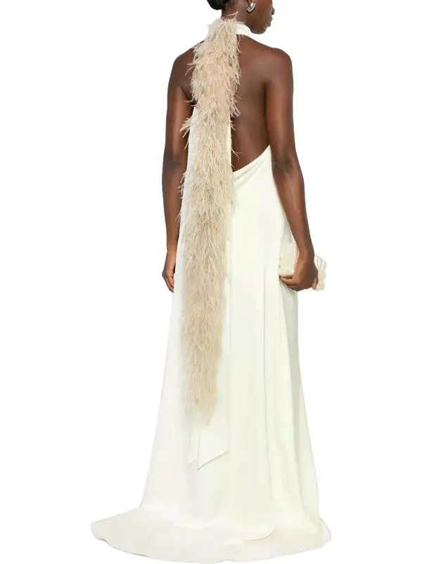 THE ARCHIVIA Riviera Feather-trim Maxi Dress - Neutrals