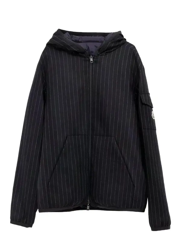 Moncler Reversible Pinstripe Hooded Down Jacket - Blue