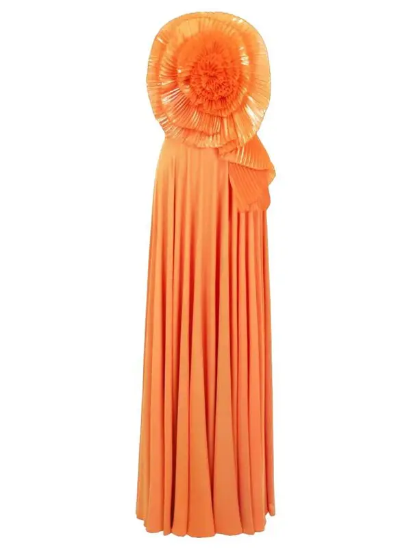 GEMY MAALOUF Strapless Floral Appliqué Maxi Dress - Orange