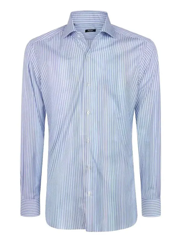 BARBA NAPOLI Vertical-stripe Long-sleeve Cotton Shirt - Blue