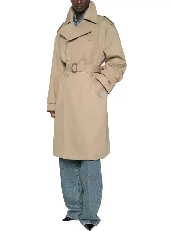 Saint Laurent Double-breasted Belted Trench Coat - Neutrals