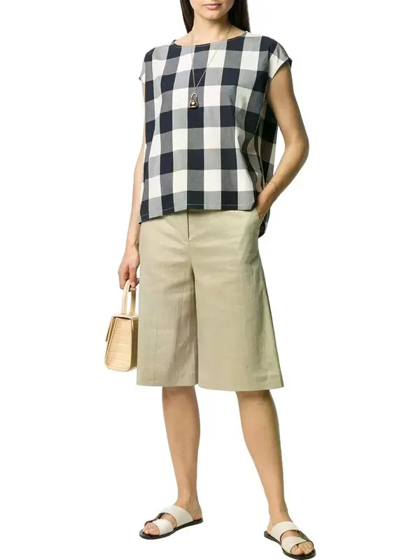 Woolrich Sleeveless Checked Poplin Top - Blue