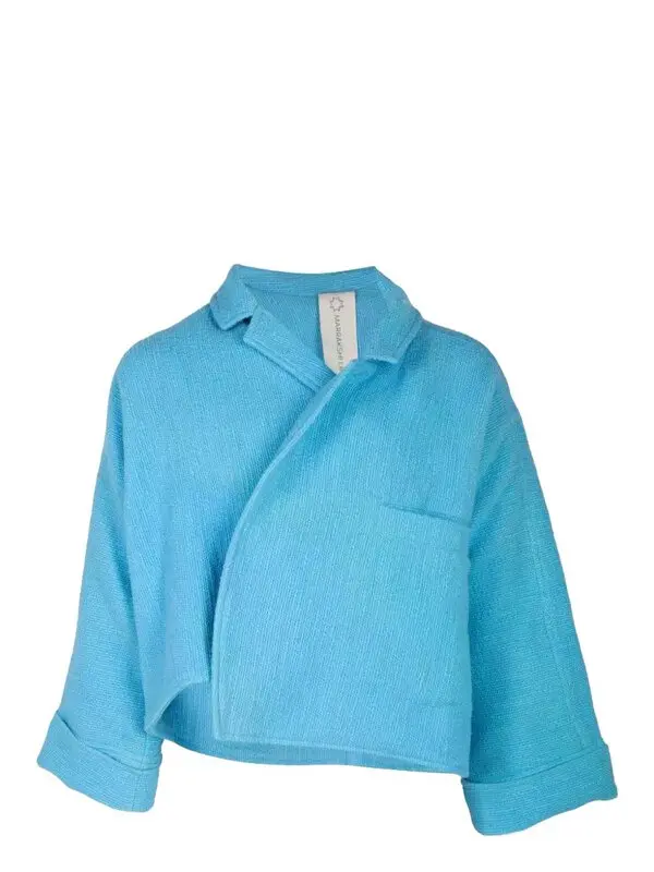 MARRAKSHI LIFE Notched Lapel Textured Cropped Jacket - Blue