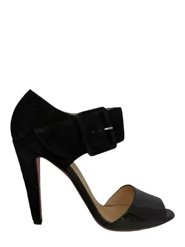 CHRISTIAN LOUBOUTIN Suede Buckle Strap Stiletto Sandals - Black