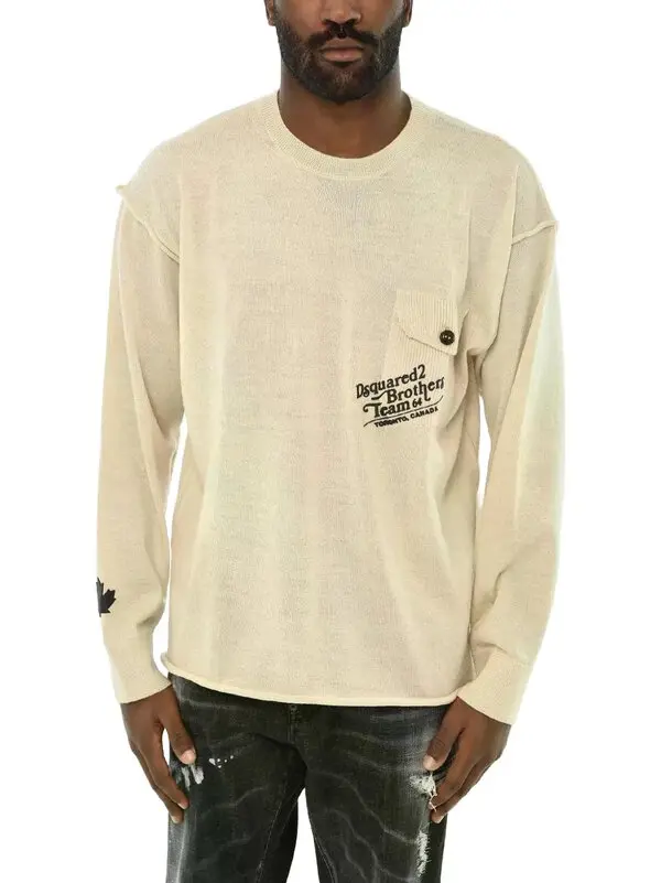 Dsquared2 Virgin Wool Crewneck Sweater With Print - Neutrals