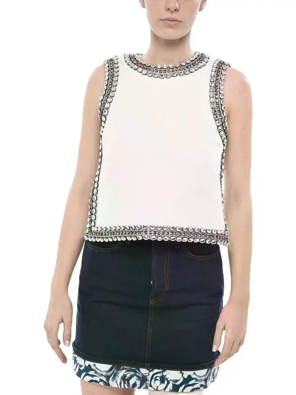 Gucci Jeweled Embellished Silk-blend Sleeveless Top - Neutrals