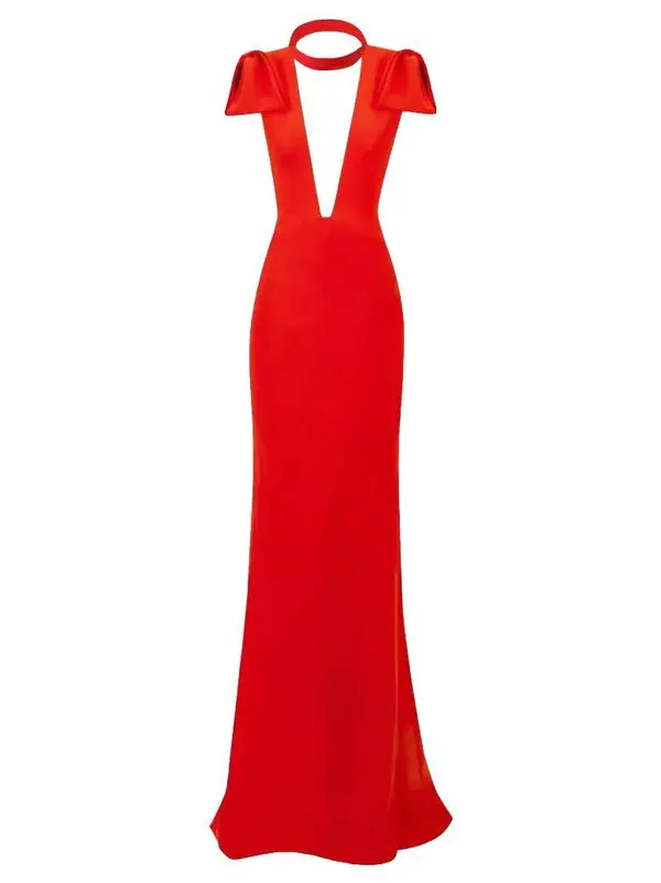GEMY MAALOUF Bow-detail Plunge Neck Gown - Red