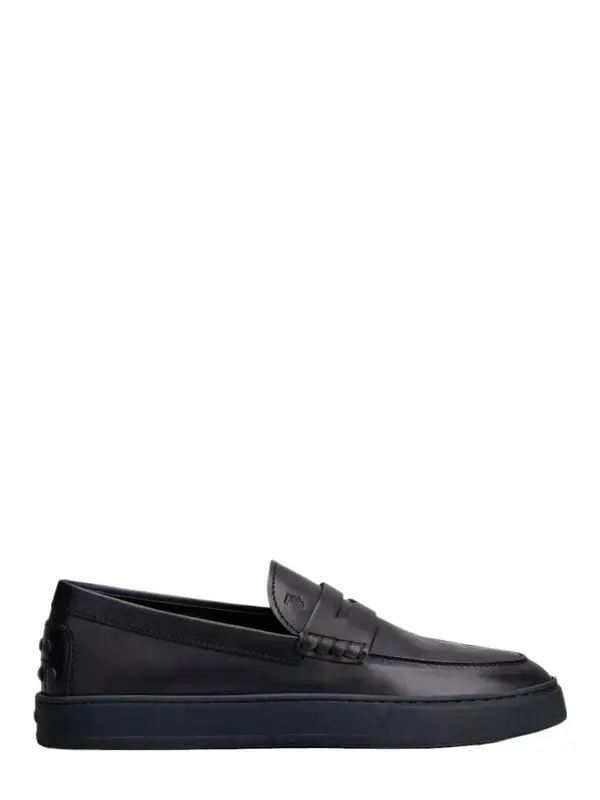 TOD'S Leather Loafers With Penny Bar And Monogram - Blue