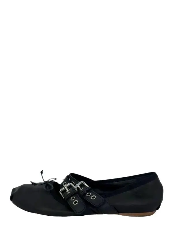 Miu Miu Leather Buckle Ballet Flats - Black
