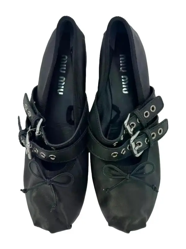 Miu Miu Leather Buckle Ballet Flats - Black