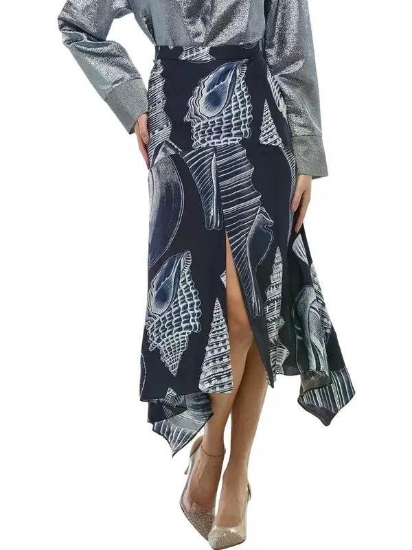 Stella McCartney Aria Shell Print Midi Skirt - Blue