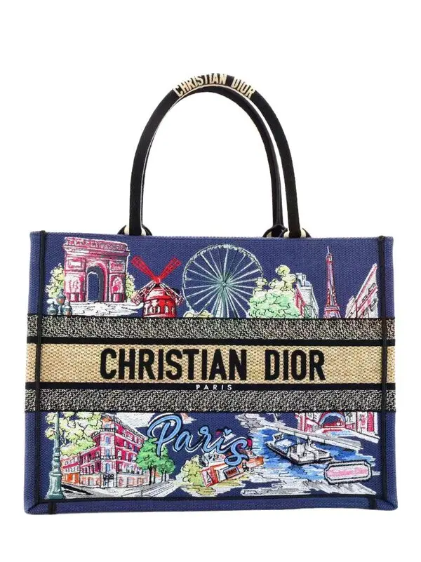 Dior Book Embroidered Raffia Tote Bag - Blue