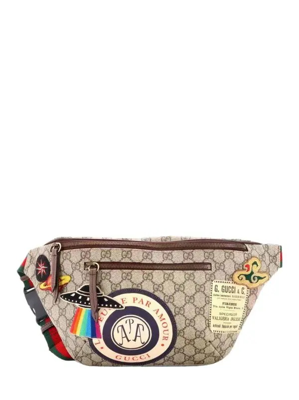Gucci Gg Coated Canvas Belt Bag With Appliqu - Brown