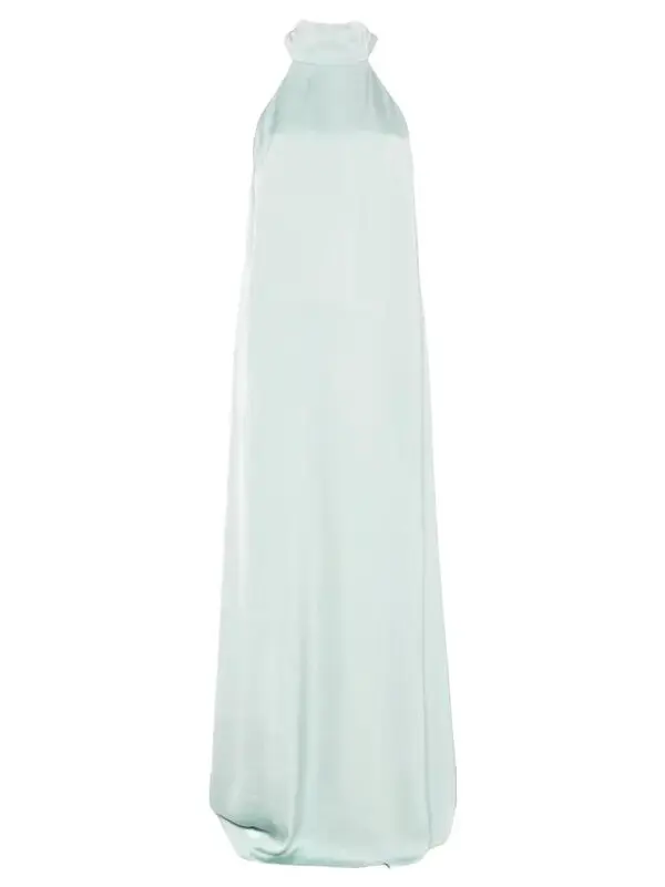THE ARCHIVIA Riviera Feather-trim Halterneck Maxi Dress - Blue