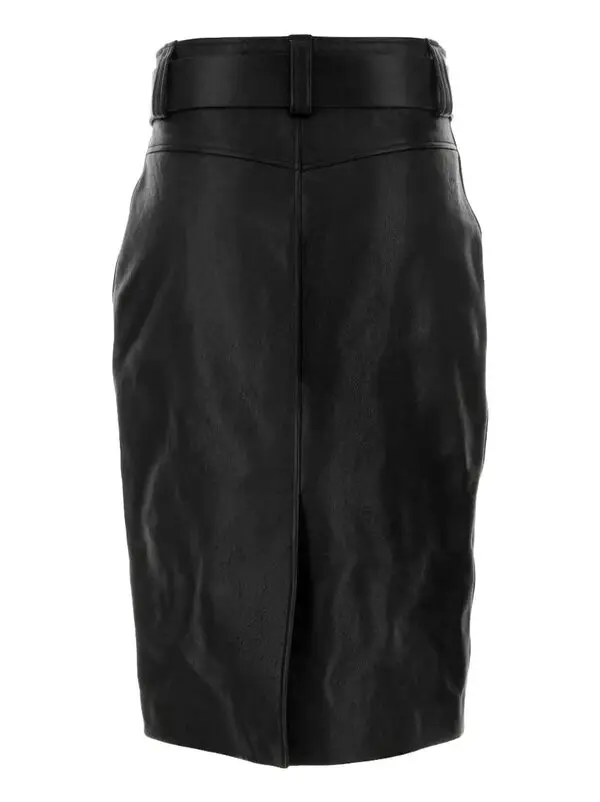 Saint Laurent Belted Leather Pencil Skirt - Black