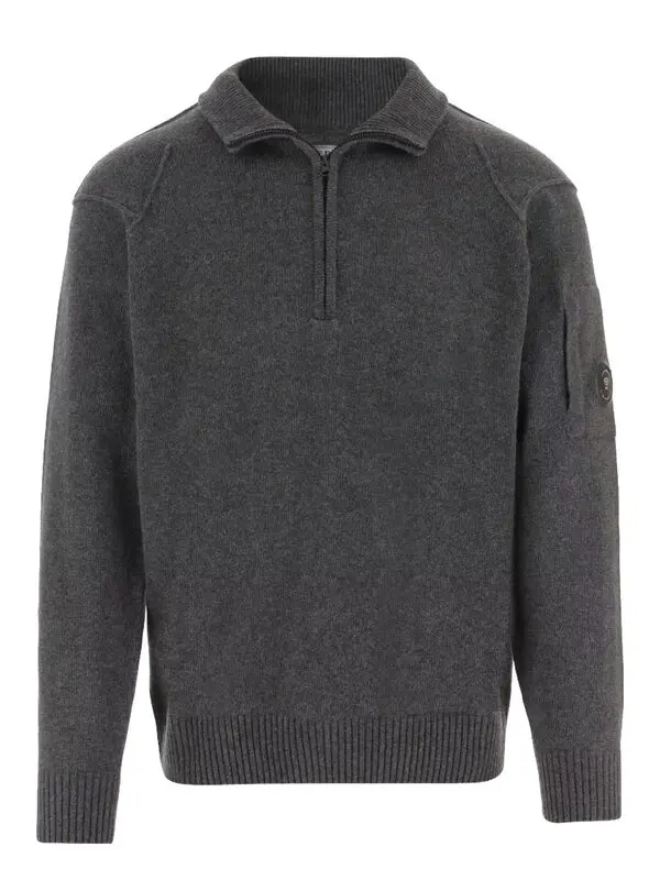 C.P. COMPANY Lens Detail Quarter-zip Sweater - Grey