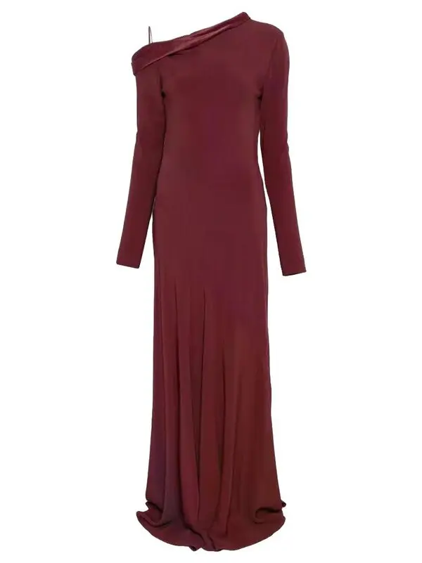 Alberta Ferretti Asymmetric Neck Long Sleeve Maxi Dress - Red