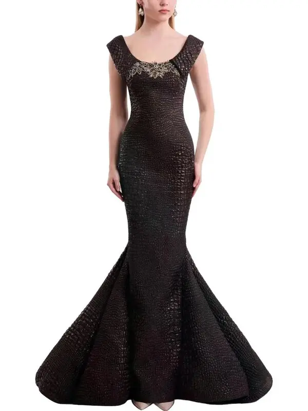 GEMY MAALOUF Embellished Textured Mermaid Gown - Black
