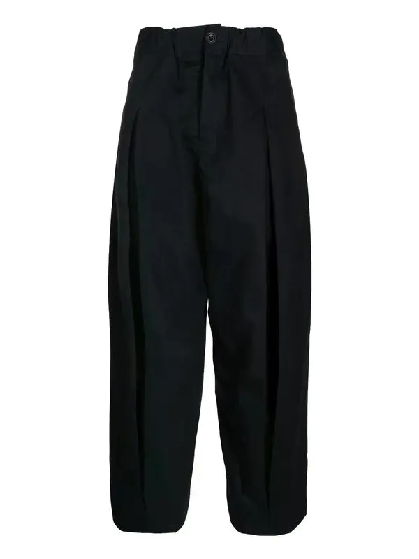 SAGE NATION Box-pleat Wide-leg Trousers In Navy Cotton - Blue
