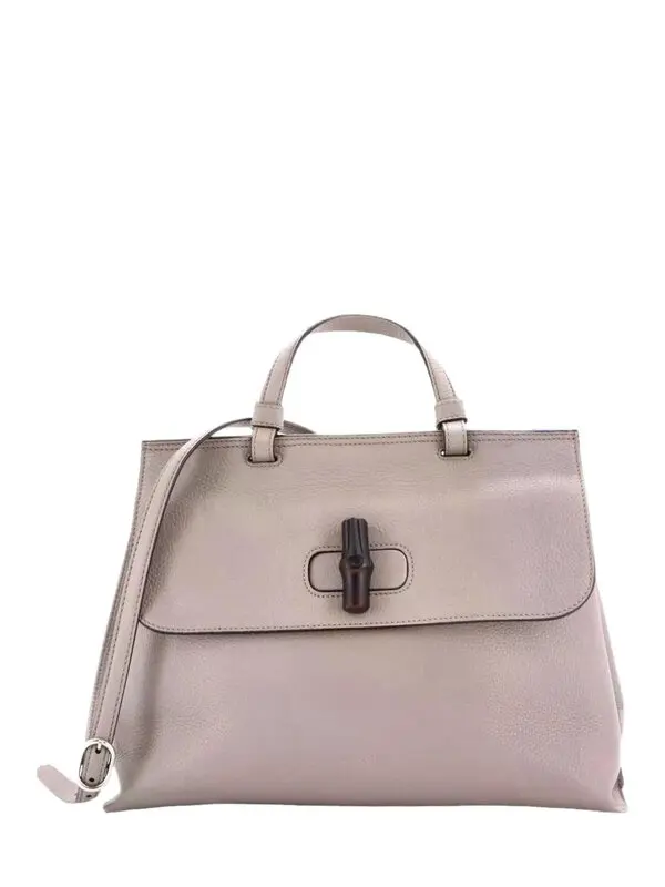 Gucci Bamboo Daily Top Handle Bag Leather Medium Satchel - Grey
