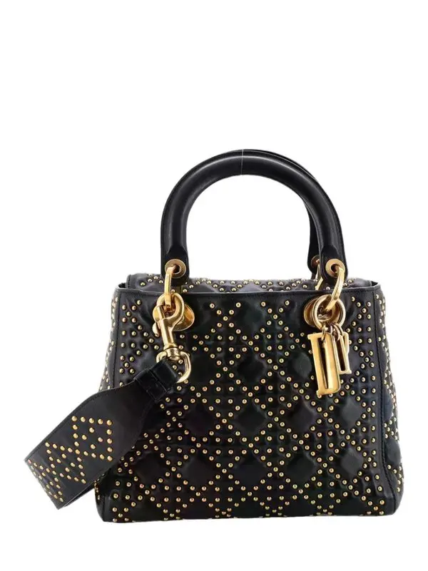 Dior Lambskin Cannage Studded Satchel - Black