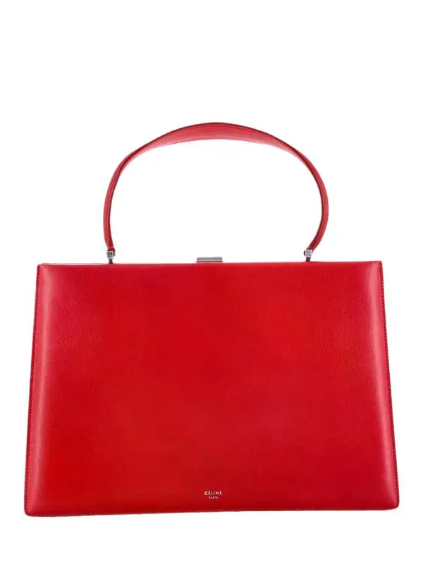 Celine Clasp Top Handle Bag Leather Medium Satchel - Red
