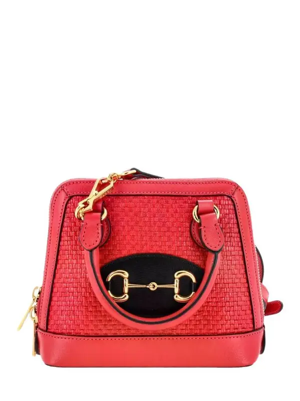 Gucci Horsebit 1955 Top Handle Bag Raffia Mini Shoulder Bag - Red