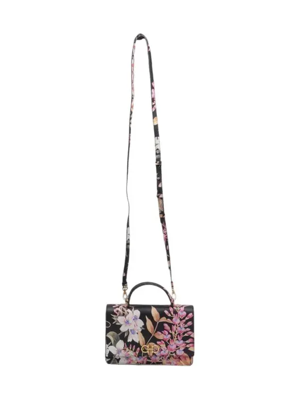 FERRAGAMO Giardino Floral Print Leather Handbag - Black