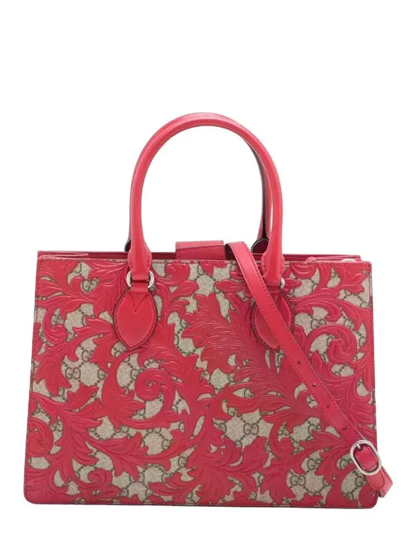 Gucci Gg Supreme Arabesque Convertible Top Handle Bag Satchel - Red