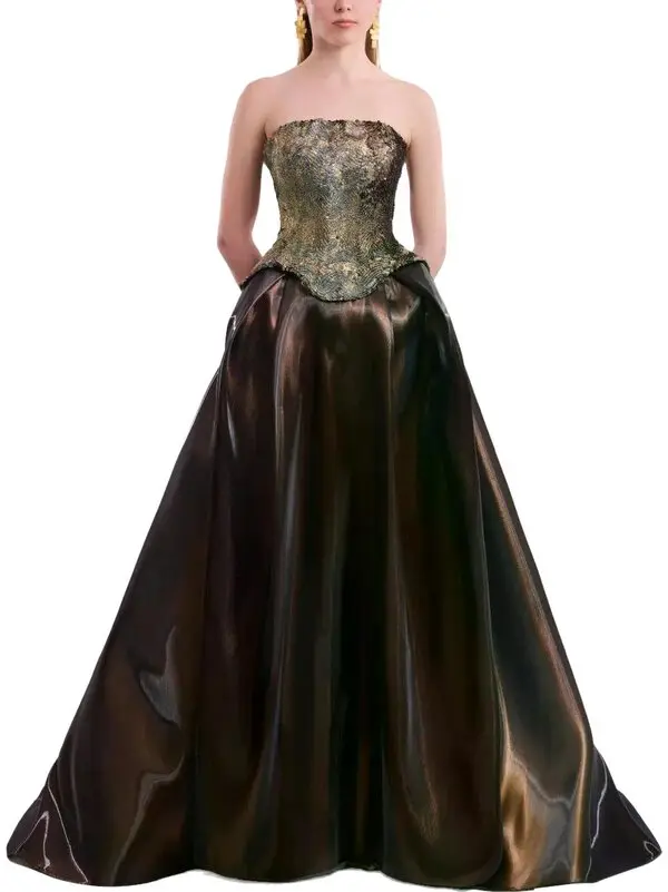 GEMY MAALOUF Embellished Strapless Gown - Brown