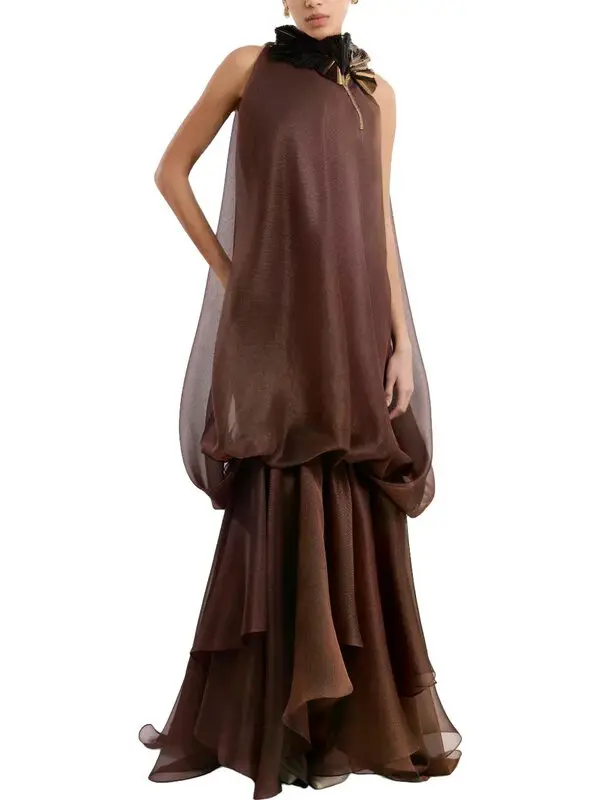 GEMY MAALOUF High Neck Sleeveless Tiered Dress - Brown