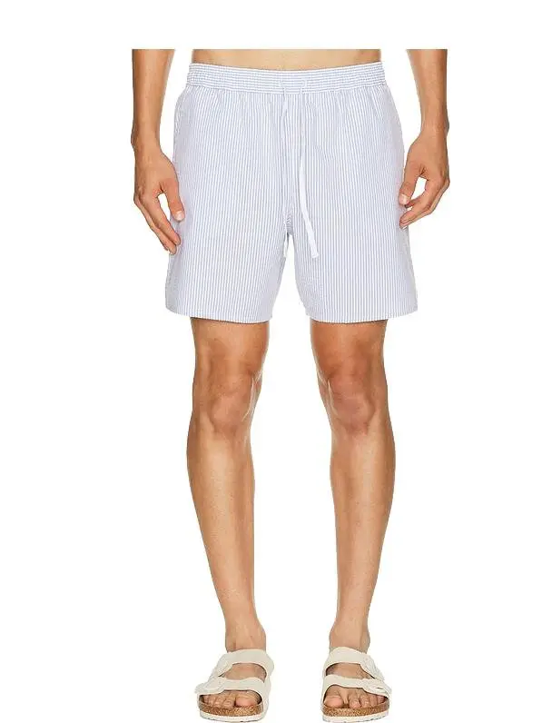 Lacoste Mid Length Striped Textured Swim Trunks - Blue