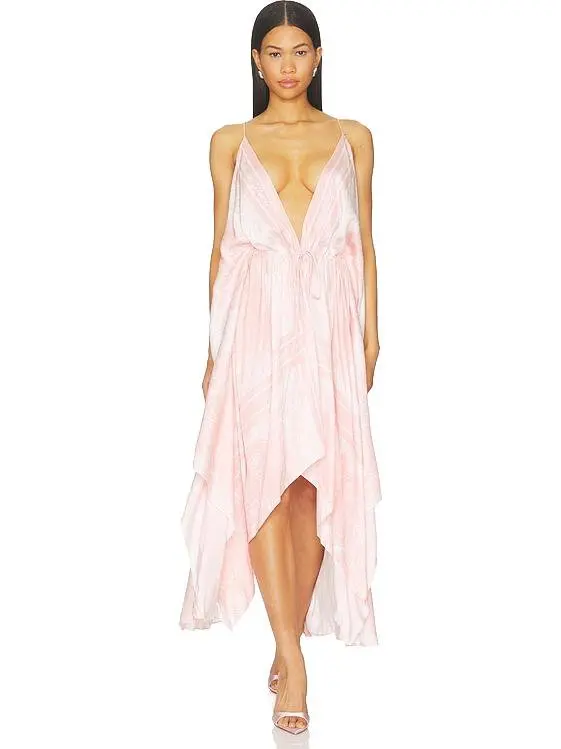 Balmain Open Shoulder Foulard Print Dress - Pink