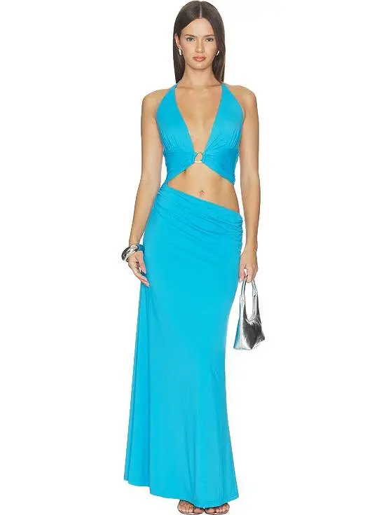 RUNAWAY THE LABEL Halter Neck Cutout Maxi Dress - Blue