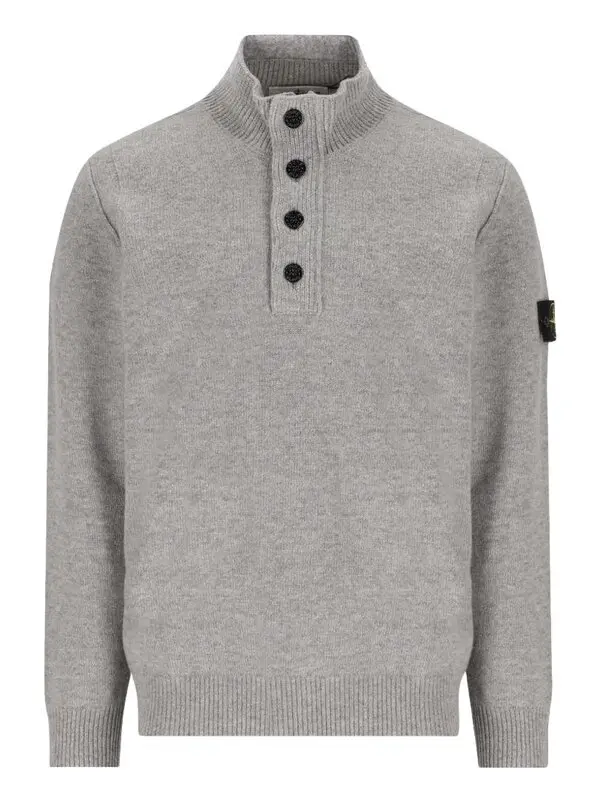 Stone Island Wool Turtle-neck Sweater With Button Detail - Grey