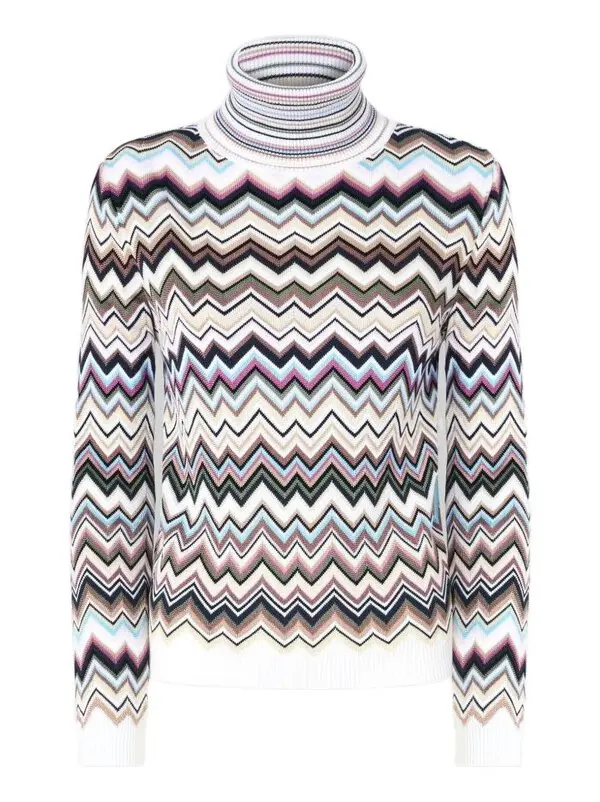 Missoni Zig Zag Motif Turtleneck Sweater - Blue
