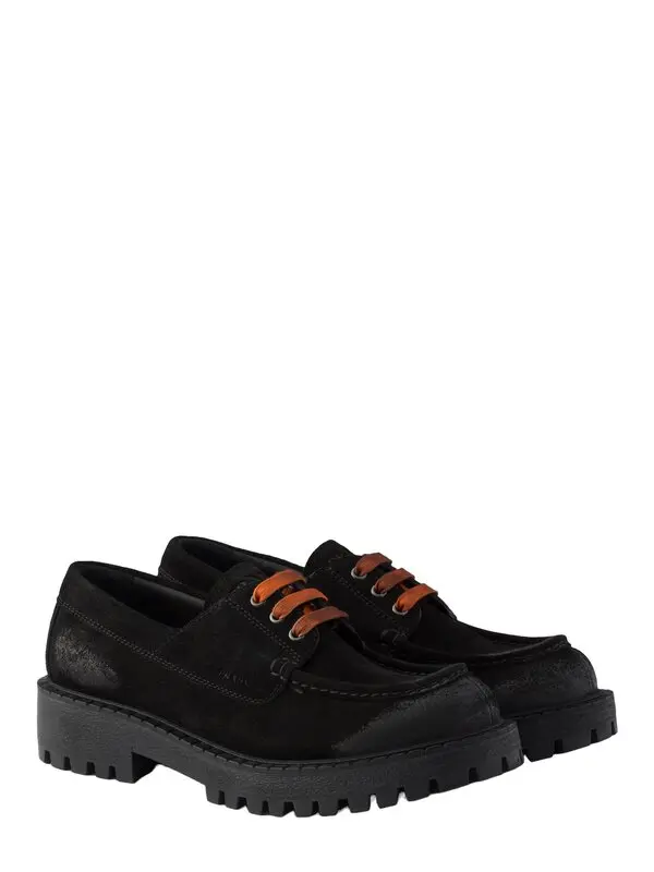 Prada Waxed Suede Lace-up Shoes - Black