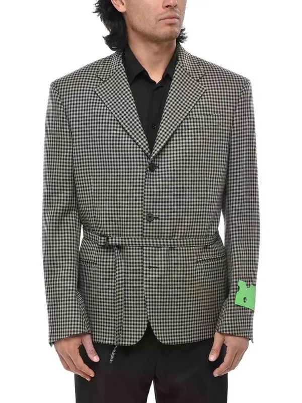 Off-White Houndstooth-pattern Belted Blazer - Grey