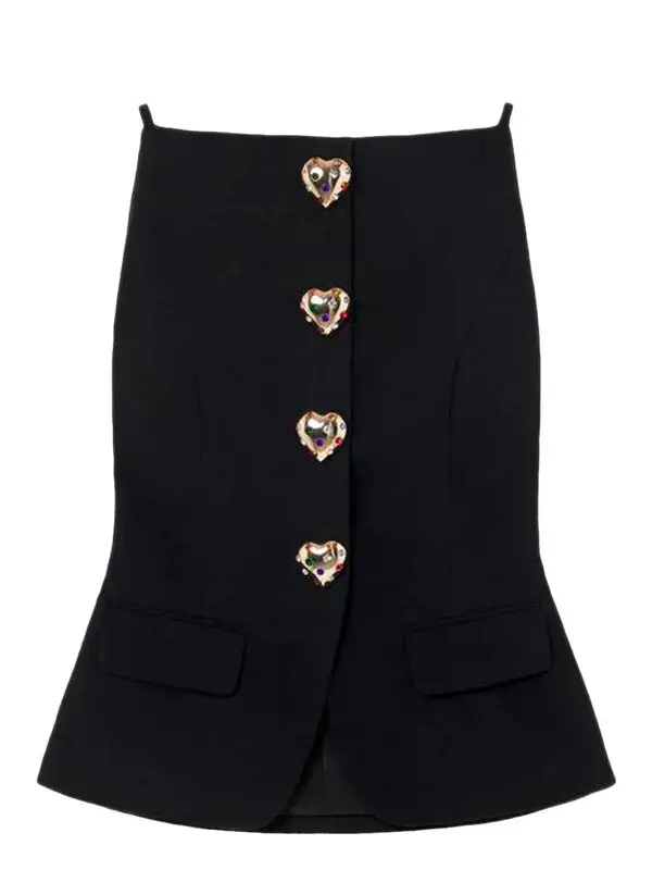 SELF-PORTRAIT Wool Crepe Peplum Top With Heart Buttons - Black