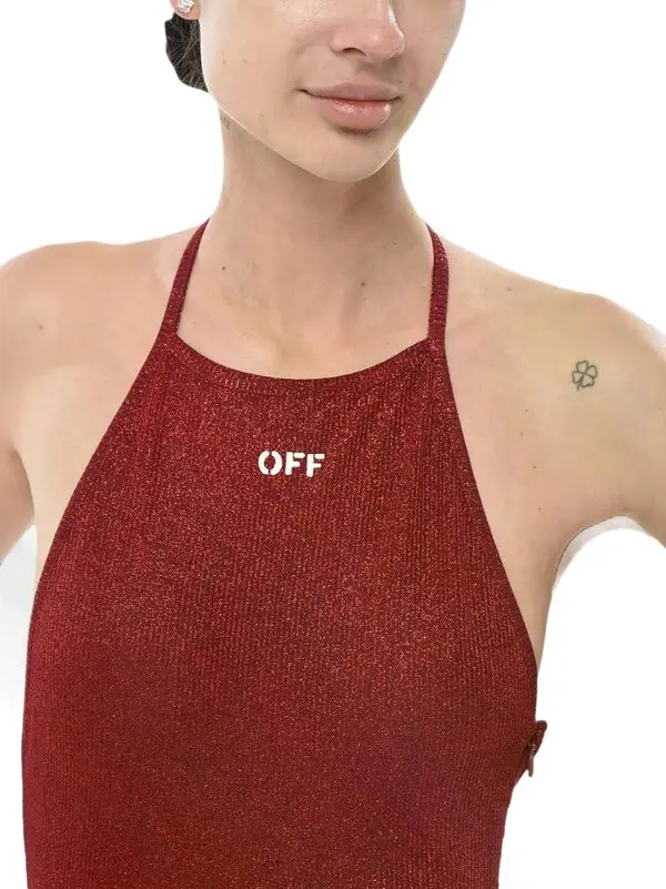 Off-White Halter-neck Logo-print Mini Dress - Red