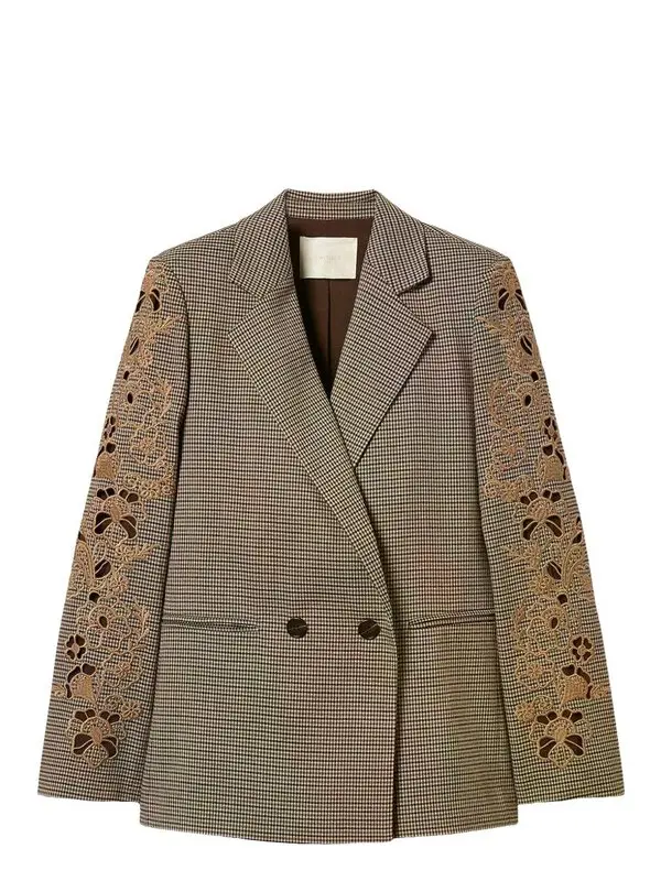TWINSET Houndstooth Blazer With Floral Embroidery - Brown