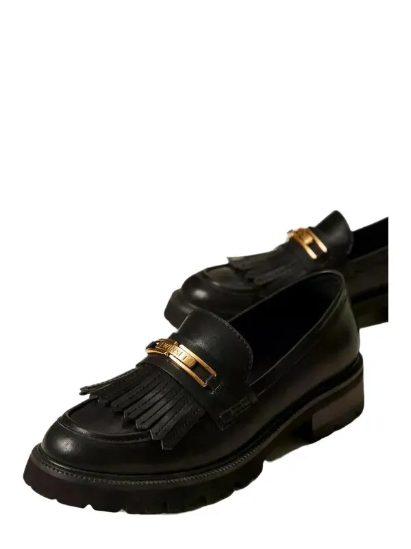 TWINSET Leather Loafers With Fringes - Black