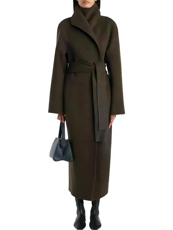 Khaite Romare Coat Wool Wrap Coat With Stand Collar - Brown