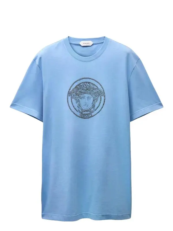 Versace Embroidered-logo Cotton-jersey Slim T-shirt - Blue
