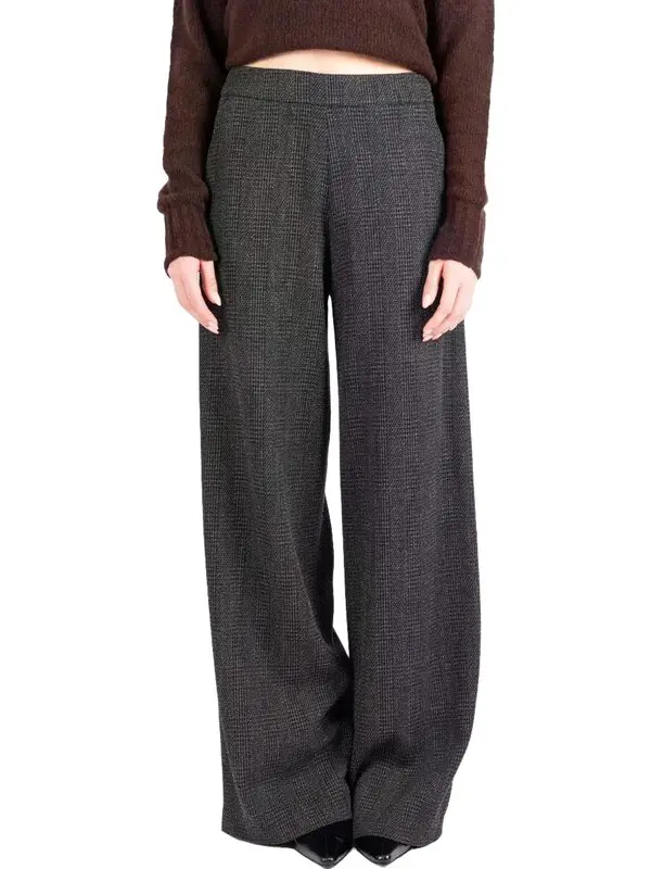 SOCIETE ANONYME Prince Of Wales Check Wool Wide Leg Trousers - Grey