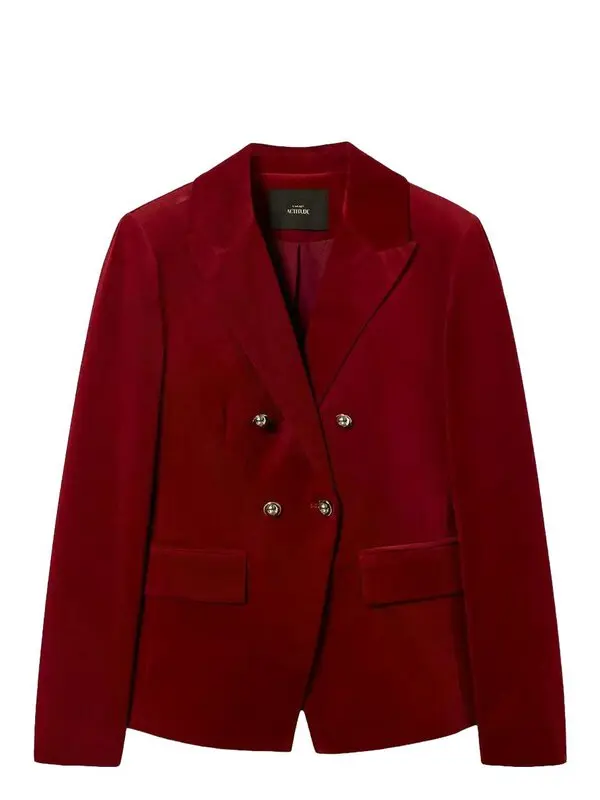 TWINSET Velvet Double-breasted Blazer - Red