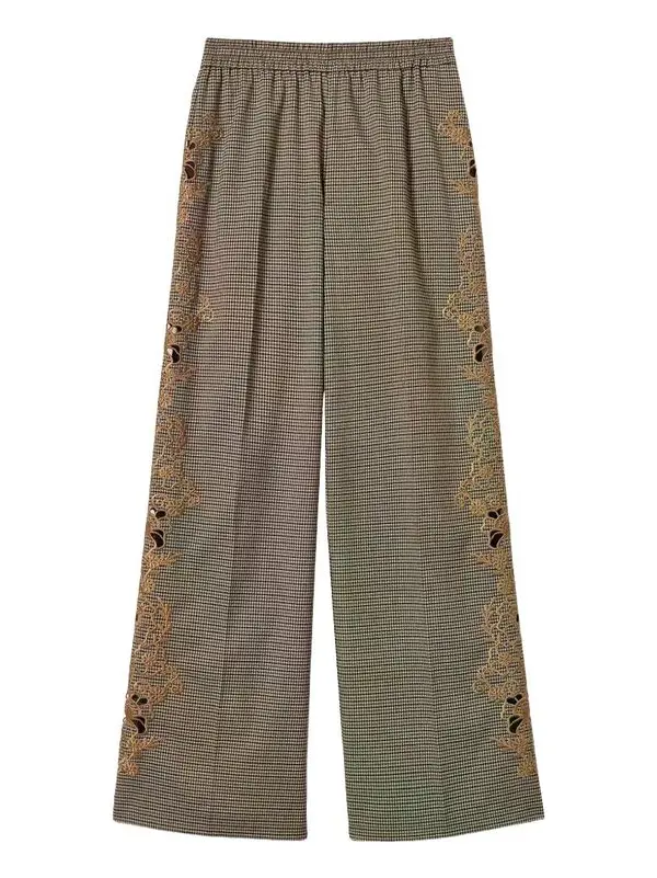 TWINSET Houndstooth Palazzo Trousers With Embroidered Sides - Brown